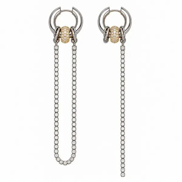 KIREI Stream Steel Asymmetric Crystal Drop Hoop Earrings