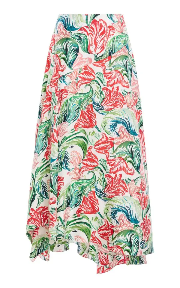 Rosie Assoulin Dropped & Dramatic Silk Midi Skirt