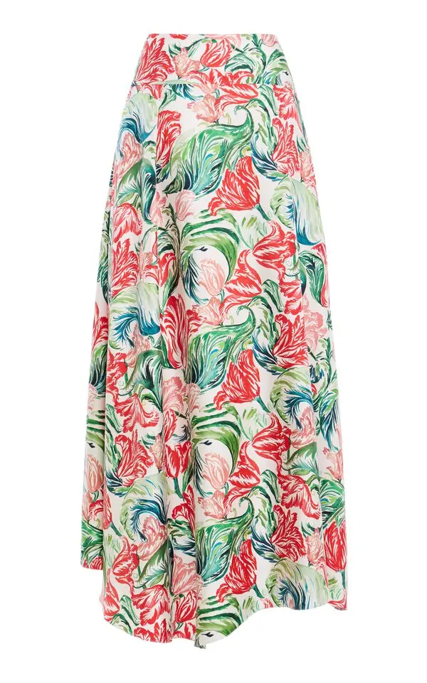 Rosie Assoulin Dropped & Dramatic Silk Midi Skirt