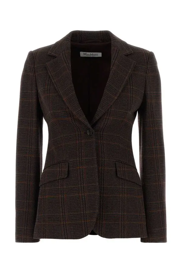 Max Mara Embroidered Wool-blend Blazer - Checked