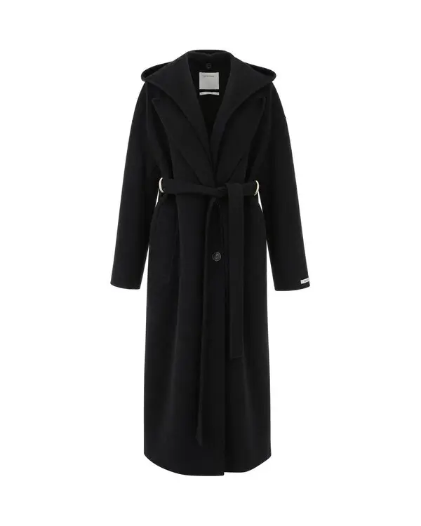 Sportmax Hooded Belted Wrap Coat - Nero
