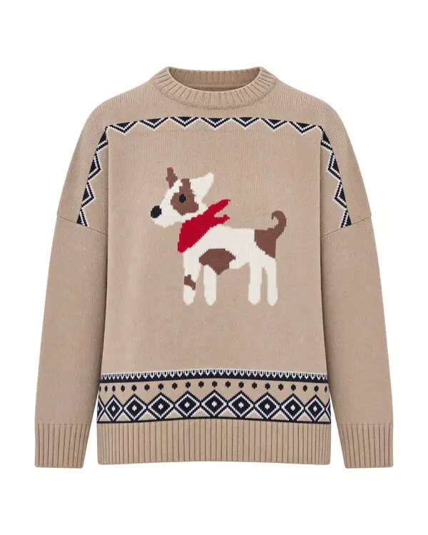Max Mara Dog Intarsia Jacquard Sweater - Sabbia