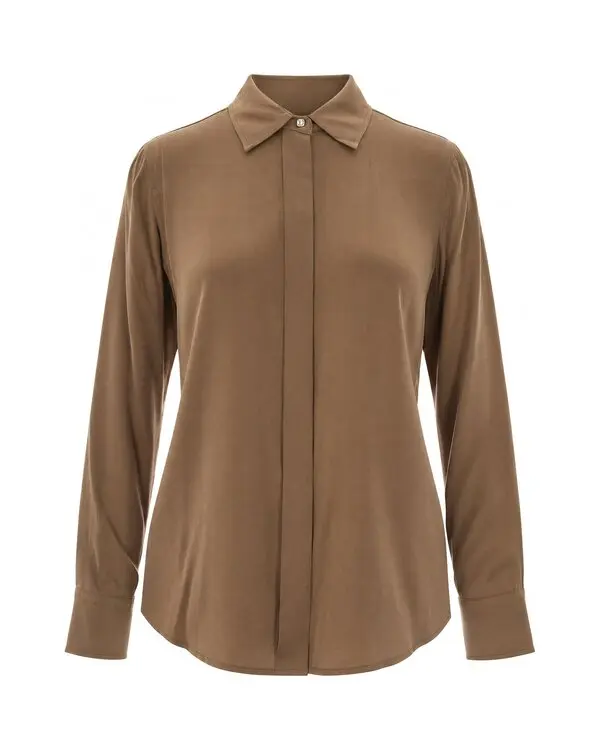 Max Mara Silk Long-sleeve Button-front Shirt - Cuoio