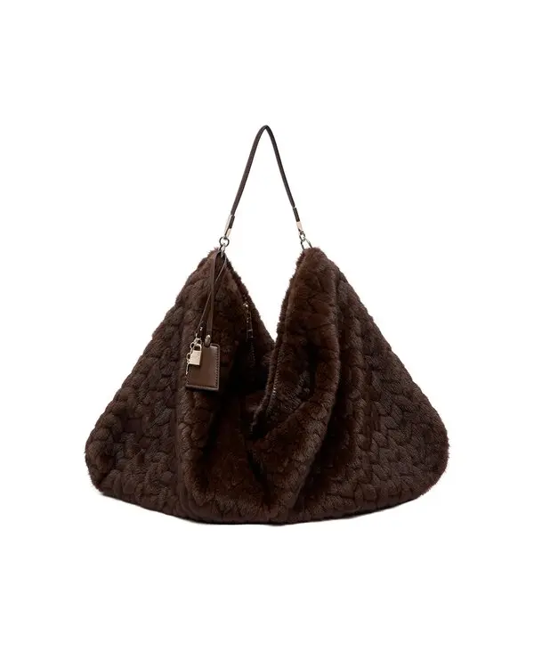 Liu Jo Oversized Faux Fur Shoulder Bag - Deep Brown