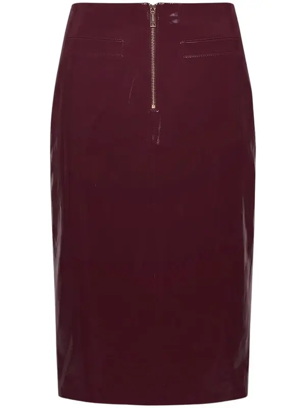 SELF-PORTRAIT Glossy Faux Leather Midi Skirt With Welt Pockets And Back Slit - Violet