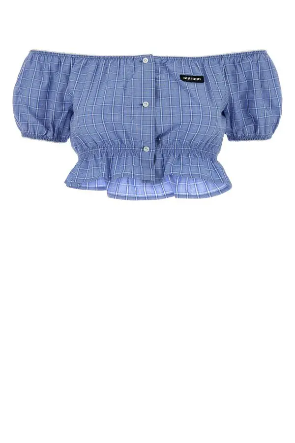 Miu Miu Embroidered Poplin Top - Checked