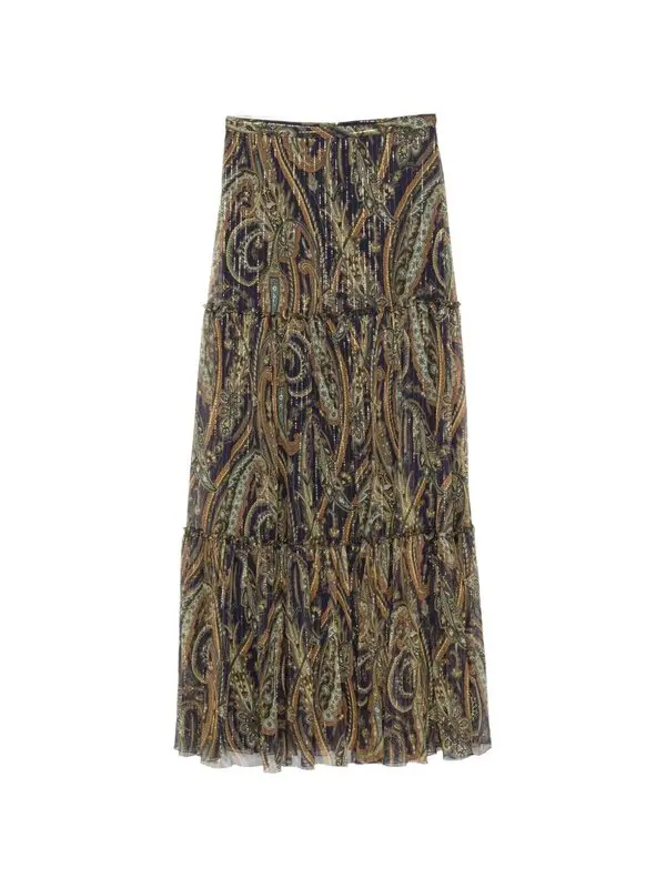 Etro Printed Silk Long Skirt