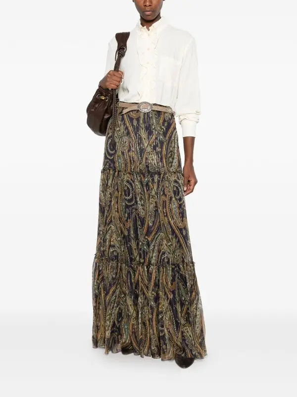 Etro Printed Silk Long Skirt