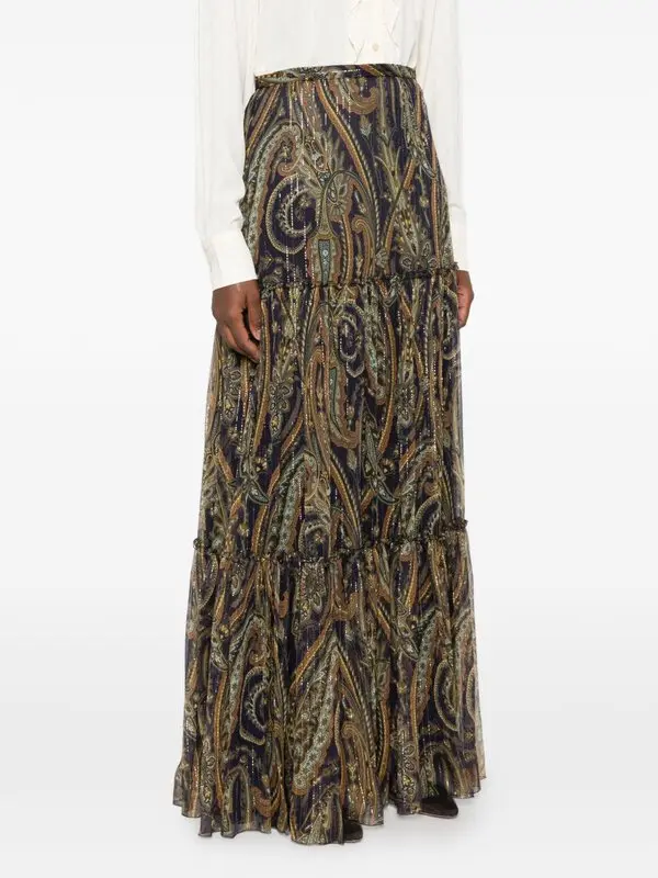 Etro Printed Silk Long Skirt