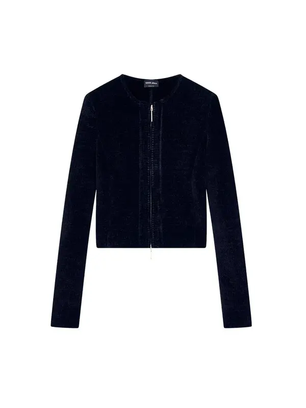Giorgio Armani Chenille-effect Ribbed Front Zip Jacket For - Black