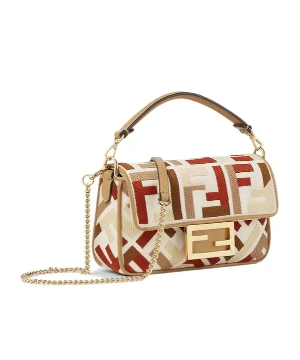 Fendi Canvas Bag With Multicolor Ff Embroidery