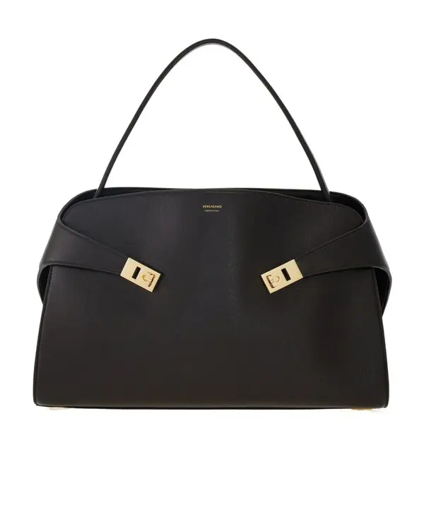 FERRAGAMO Medium Hug Calfskin Shoulder Bag - Black