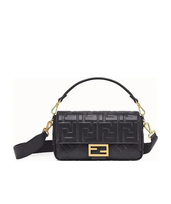 Fendi Nappa Leather Bag With Ff Motif - Black