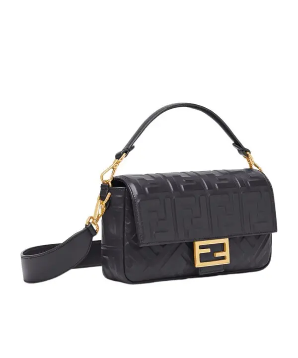Fendi Nappa Leather Bag With Ff Motif - Black