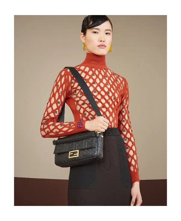Fendi Nappa Leather Bag With Ff Motif - Black