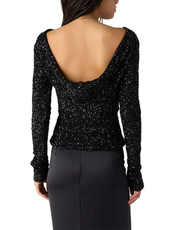 Free People Leading The Way Draped Sequin Top - Black