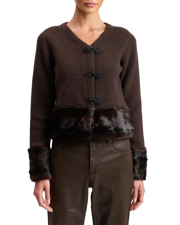Avec Les Filles Faux Fur-trim Cardigan Sweater