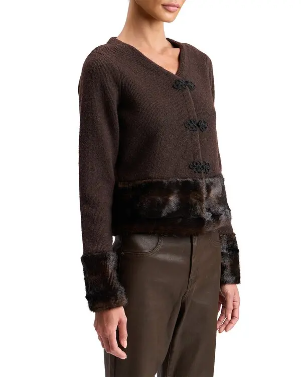 Avec Les Filles Faux Fur-trim Cardigan Sweater