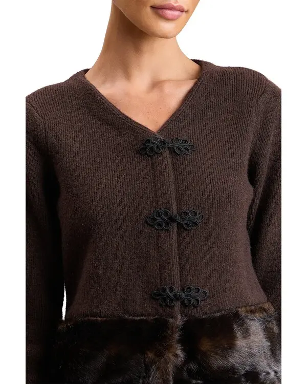Avec Les Filles Faux Fur-trim Cardigan Sweater