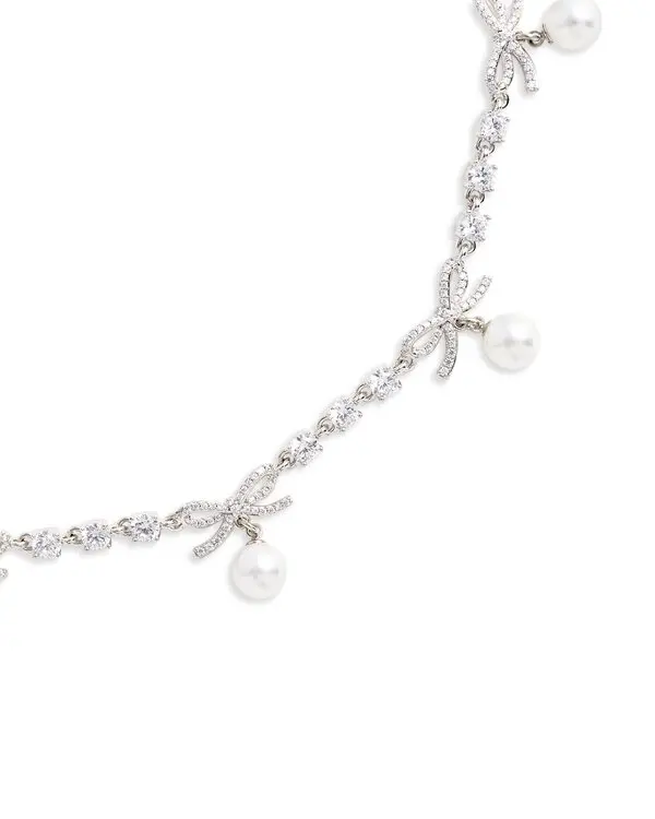SELF-PORTRAIT Crystal Bow Imitation Pearl Charm Necklace, 16