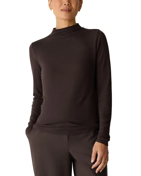 Eileen Fisher Funnel Neck Long Sleeve Tee - Coffee