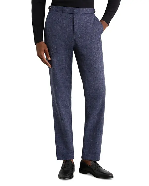REISS Penso Wool, Silk & Linen Classic Fit Suit Trousers - Navy