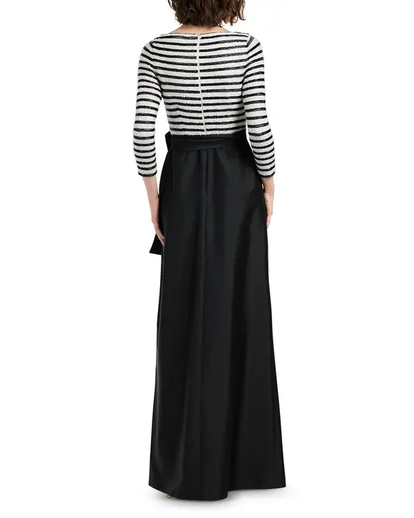 EMILY SHALANT Mixed Media Embellished Tie Waist Gown
