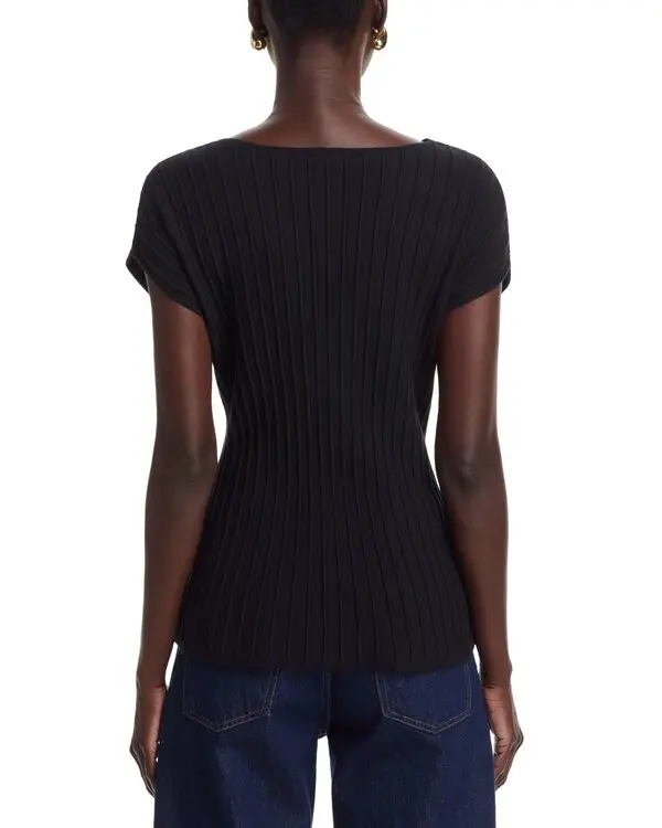 SIONI Ribbed Cap Sleeve Peplum Sweater - Black