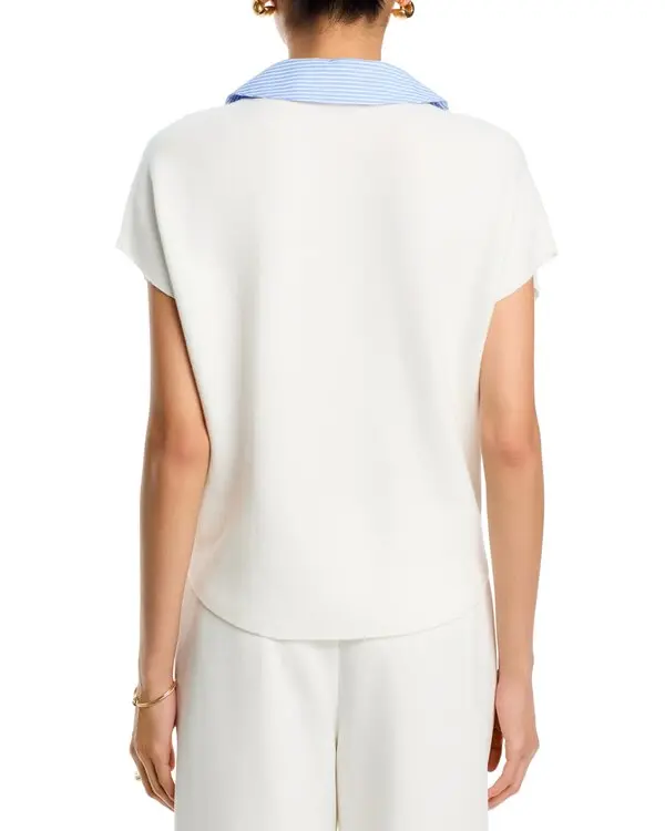 SIONI Short Sleeve Polo Collar Sweater