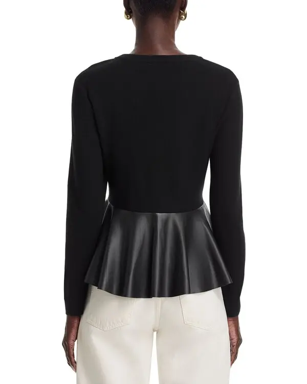 SIONI Faux Leather Peplum Hem Top