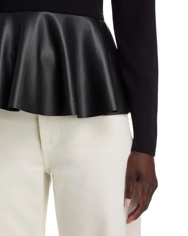 SIONI Faux Leather Peplum Hem Top