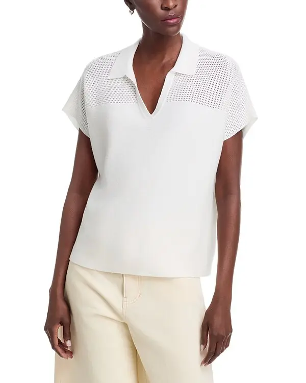 SIONI Pointelle Yoke Collared Sweater
