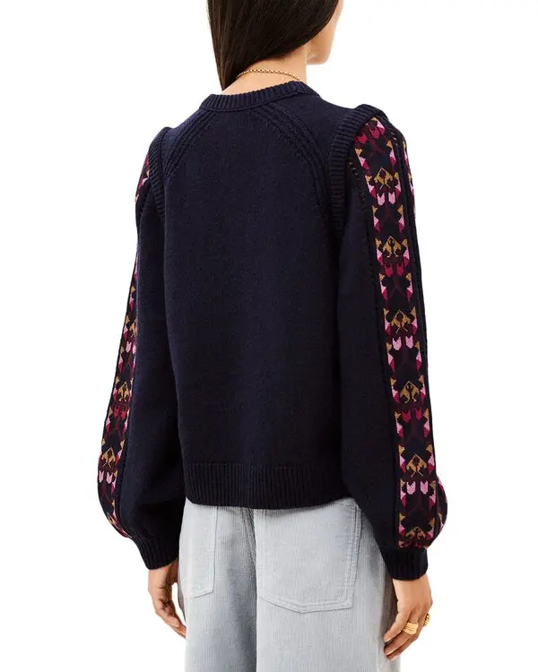 Ba&sh Elda Embroidered Wool Round Neck Sweater - Ink