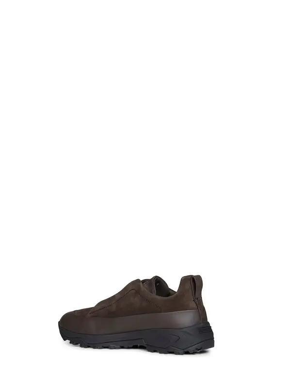 Zegna Dark Brown Leather And Suede Triple Stitch Monte Sneakers