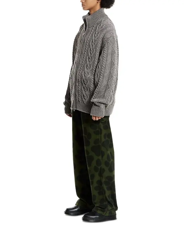 VOWELS Cable Knit Zip Up Sweater