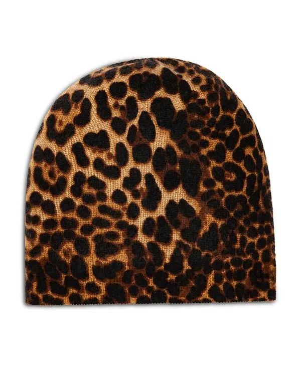 AMICALE CASHMERE Cashmere Animal Print Beanie Exclusive - Camel Multi