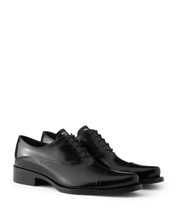 Prada Brushed Leather Lace-up Shoes - Black