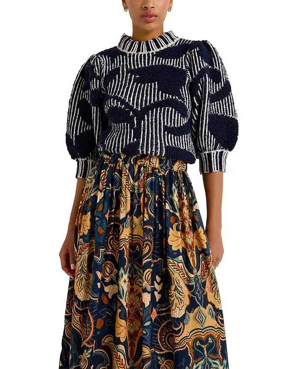 MARIE OLIVER Gail Mixed Stitch Puffed Sleeve Sweater