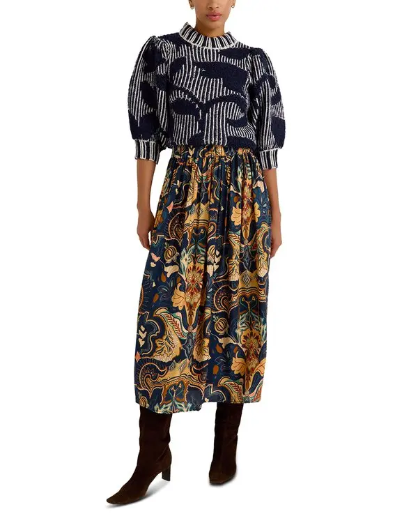 MARIE OLIVER Gail Mixed Stitch Puffed Sleeve Sweater