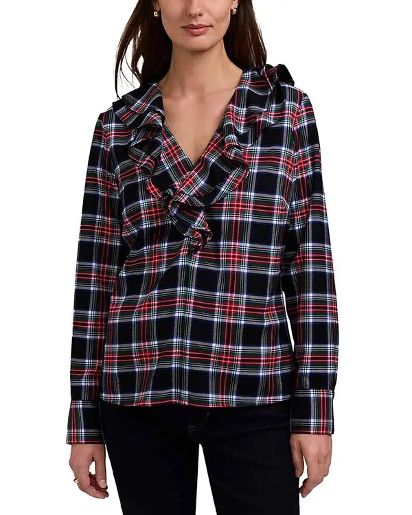 Foxcroft Sandy Plaid Ruffled Shirt