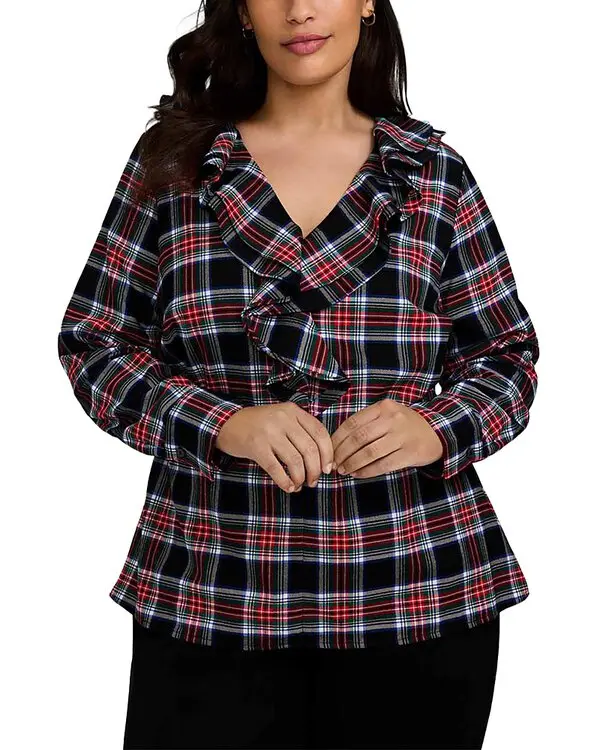 Foxcroft Sandy Ruffled Plaid Shirt