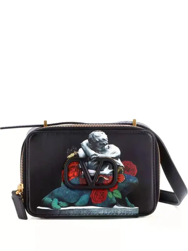 Valentino Garavani Vsling Camera Bag Printed Leather Medium Crossbody Bag - Black