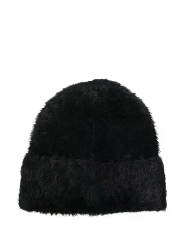 Guess Logo-plaque Faux-fur Beanie Hat - Black