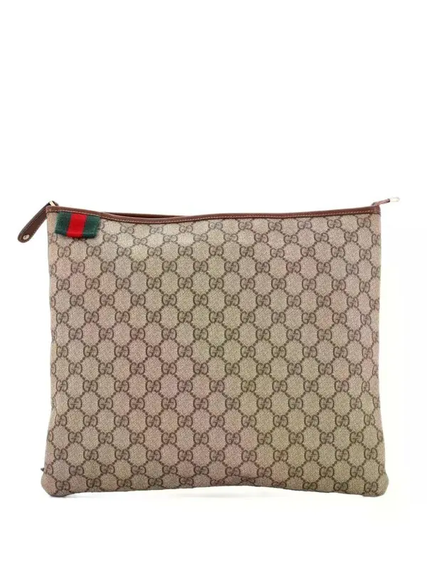 Gucci Web Loop Flat Messenger Gg Coated Canvas Large Crossbody Bag - Brown