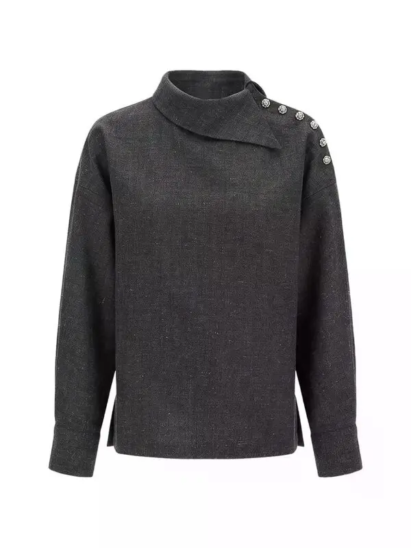 RÓHE Button-shoulder High-neck Blouse - Grey