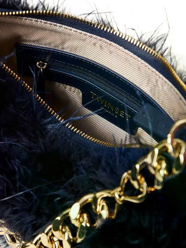 TWINSET Liliane Satin Bag With Feathers - Blue