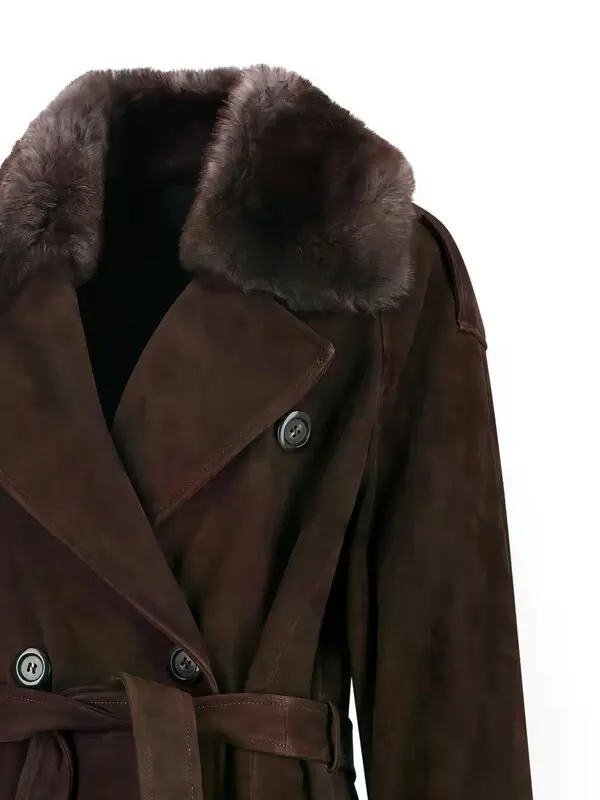 BLANCHA Belted Suede Trench Coat - Brown