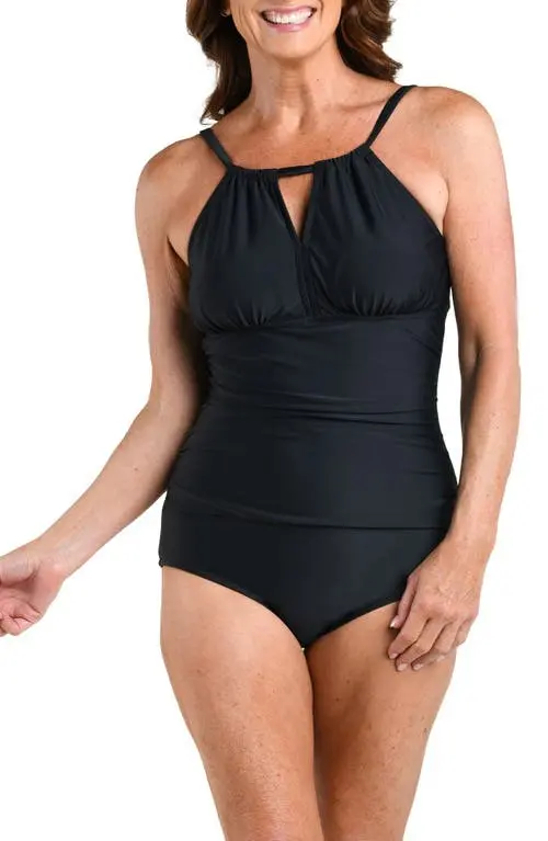 MAXINE OF HOLLYWOOD Keyhole High Neck Full Coverage One-piece Swimsuit - Black