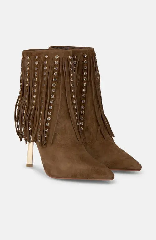 ALMA EN PENA High Ankle Boot With Fringes - Brown