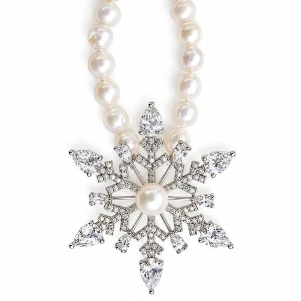 NINEMOO Fleur De Givre Pearl Brooch Pendant Necklace - Silver